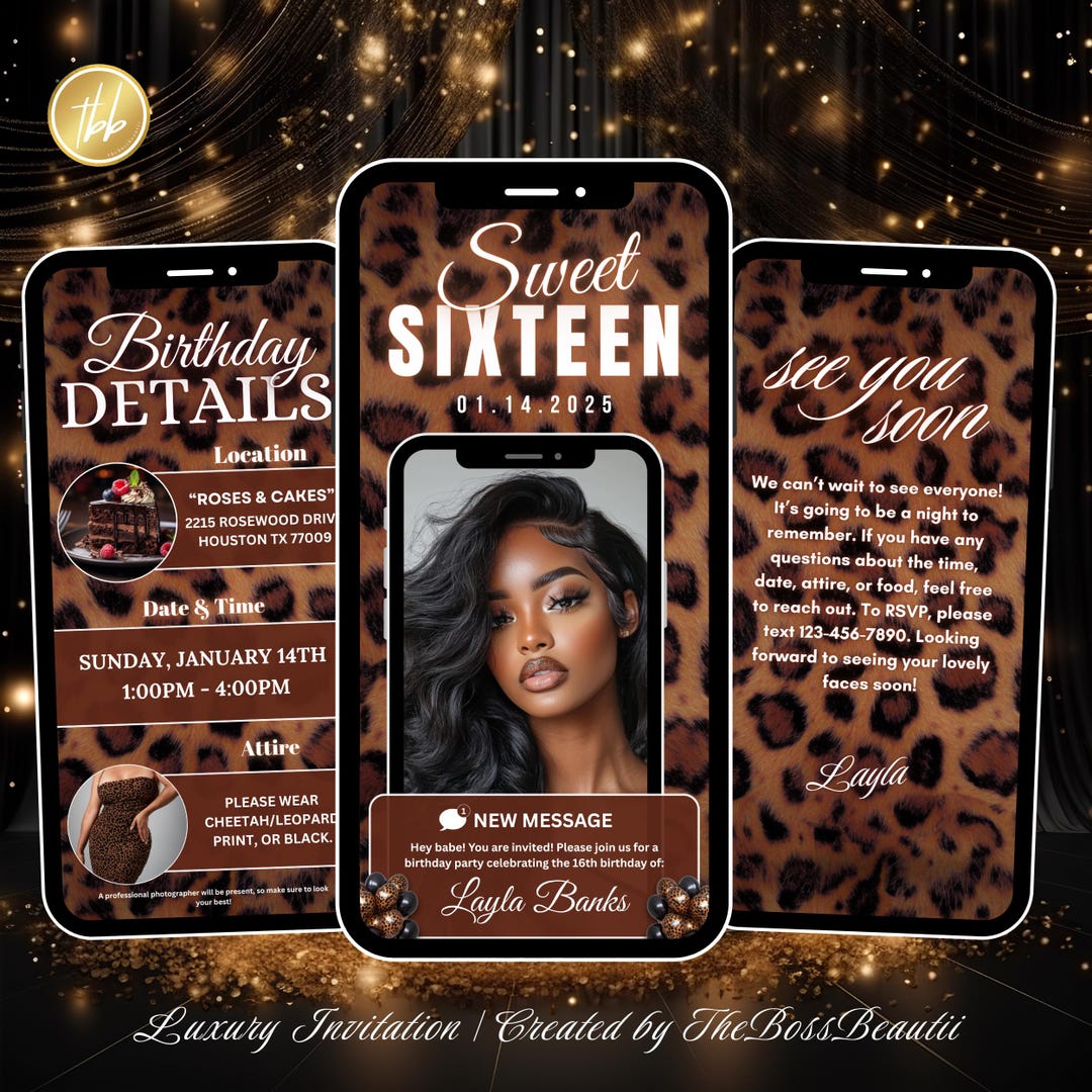 Sweet 16 Digital Leopard Print Invitation, Birthday Party Evite . Sweet ...