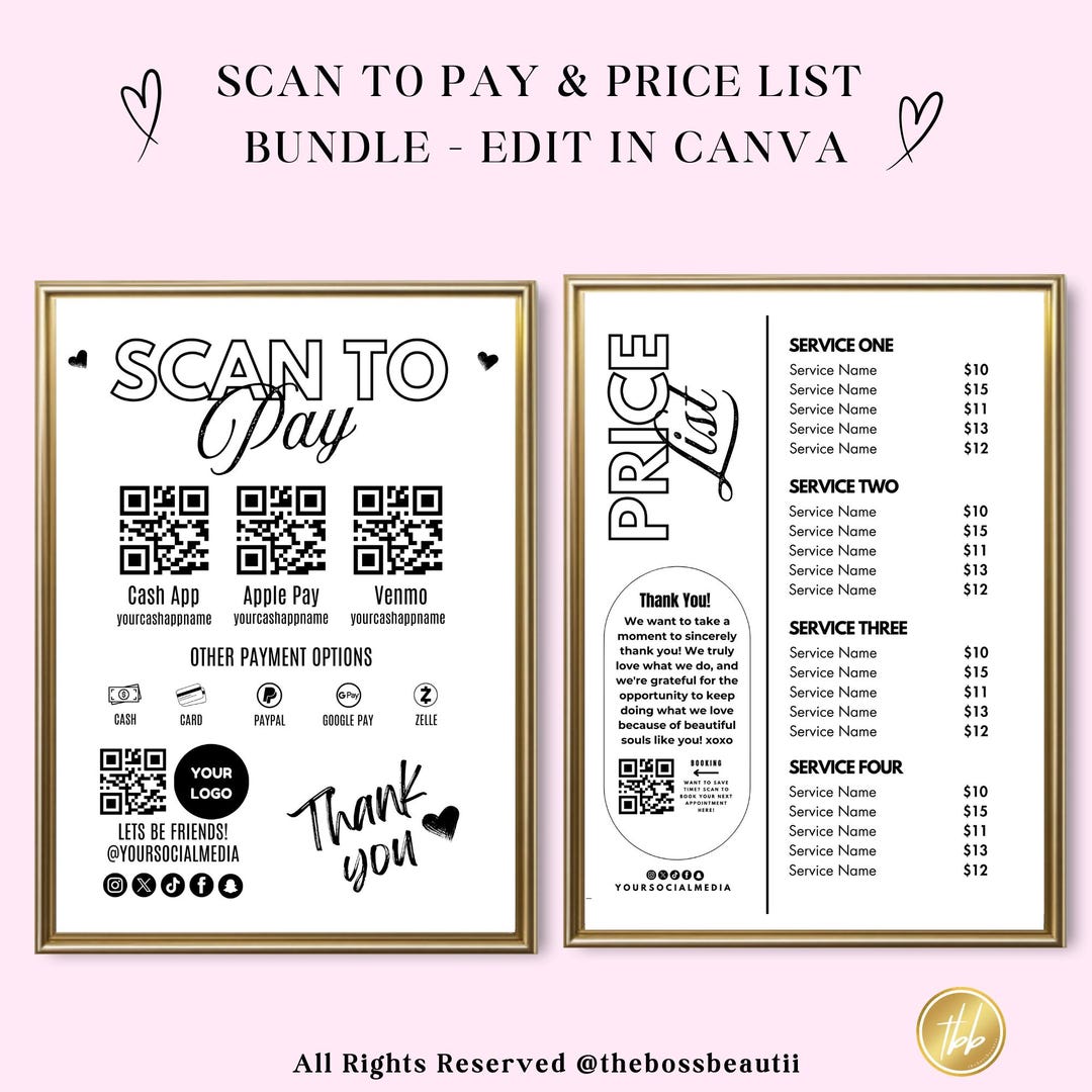 Scan to Pay and Price List Bundle , Scan to Pay Template, QR Code ...