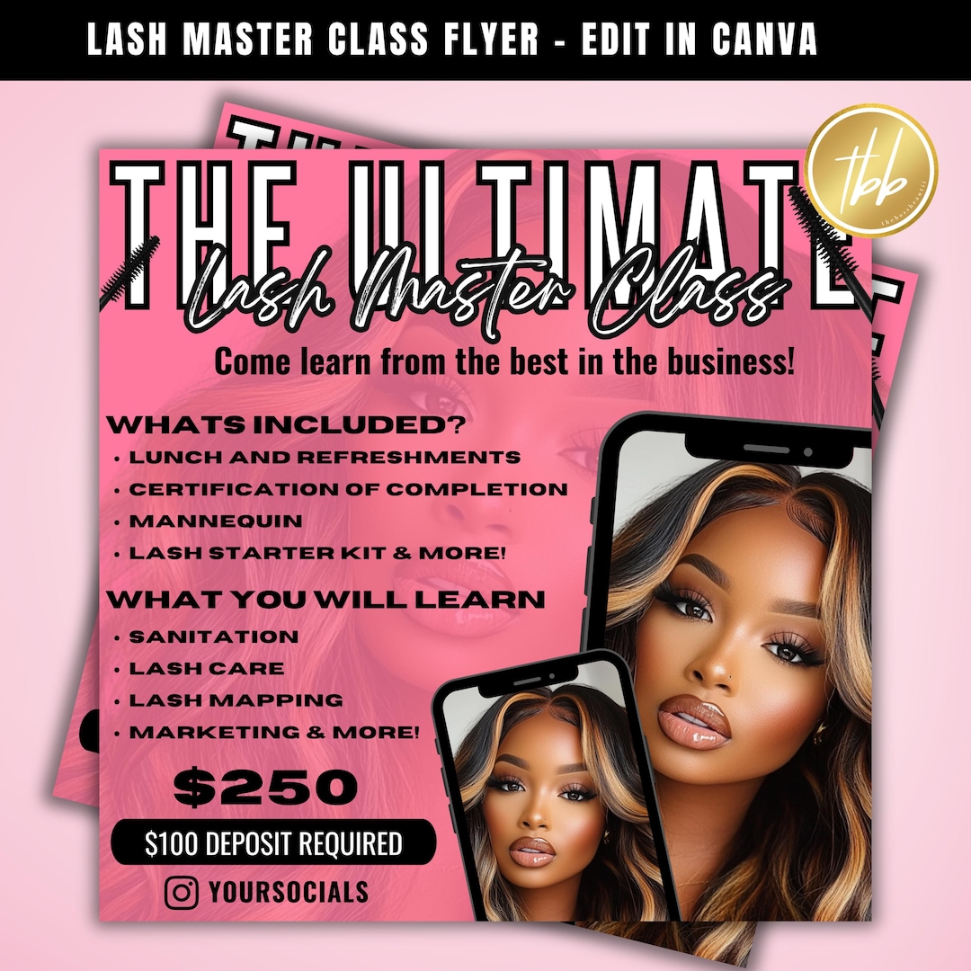 Lash Class Flyer, Lash Tech Masterclass, Flyer Template Design, Lash ...