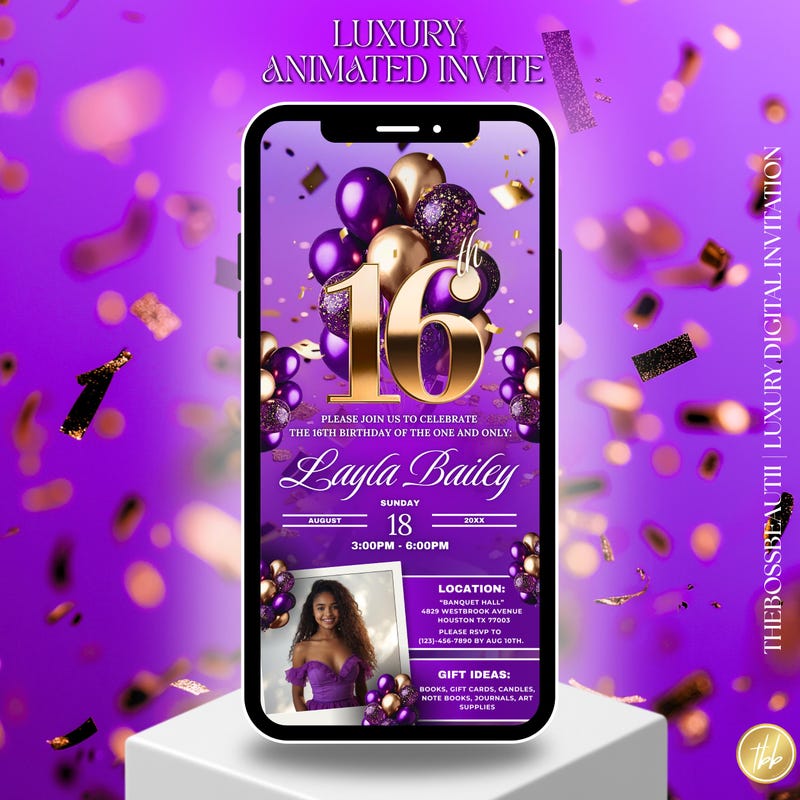 16th Party Invite Purple - Etsy