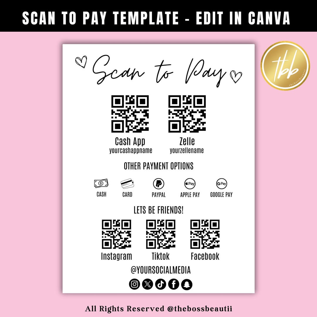 Scan to Pay, Scan to Pay Template, QR Code Payment, Printable Sign ...