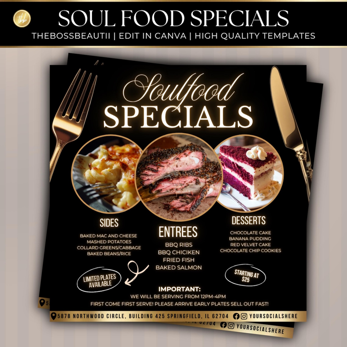 Soul Food Dinner Flyer, BBQ Flyer, Dinner Special Flyer, Dinner Special ...
