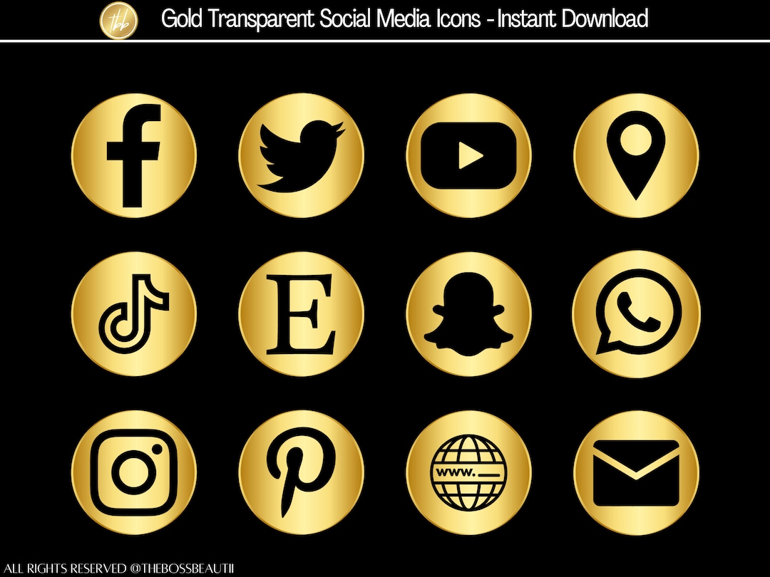 GOLD TRANSPARENT SOCIAL Media Icons | Social Media Clipart | Instant ...