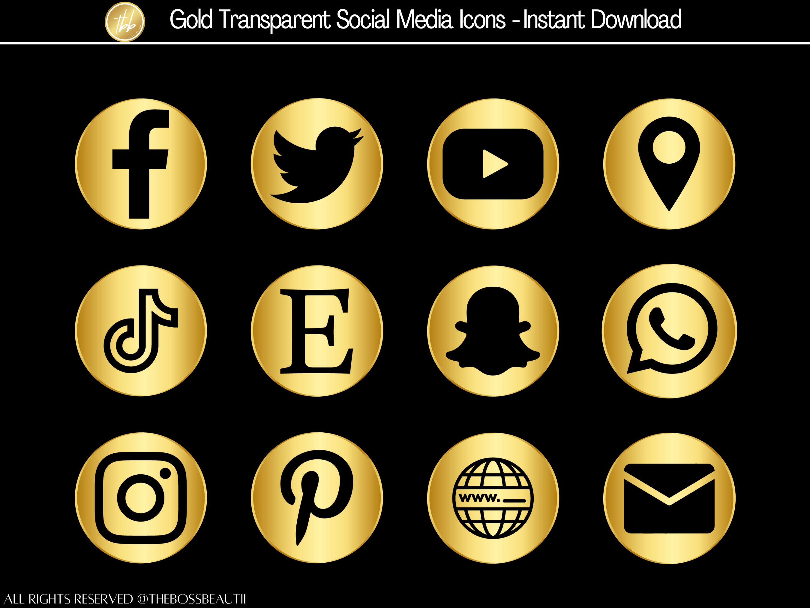GOLD TRANSPARENT SOCIAL Media Icons | Social Media Clipart | Instant ...