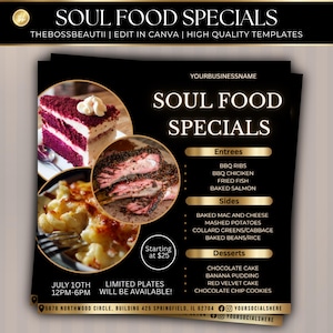 Soul Food Dinner Flyer, BBQ Flyer, Dinner Special Flyer, Dinner Special ...