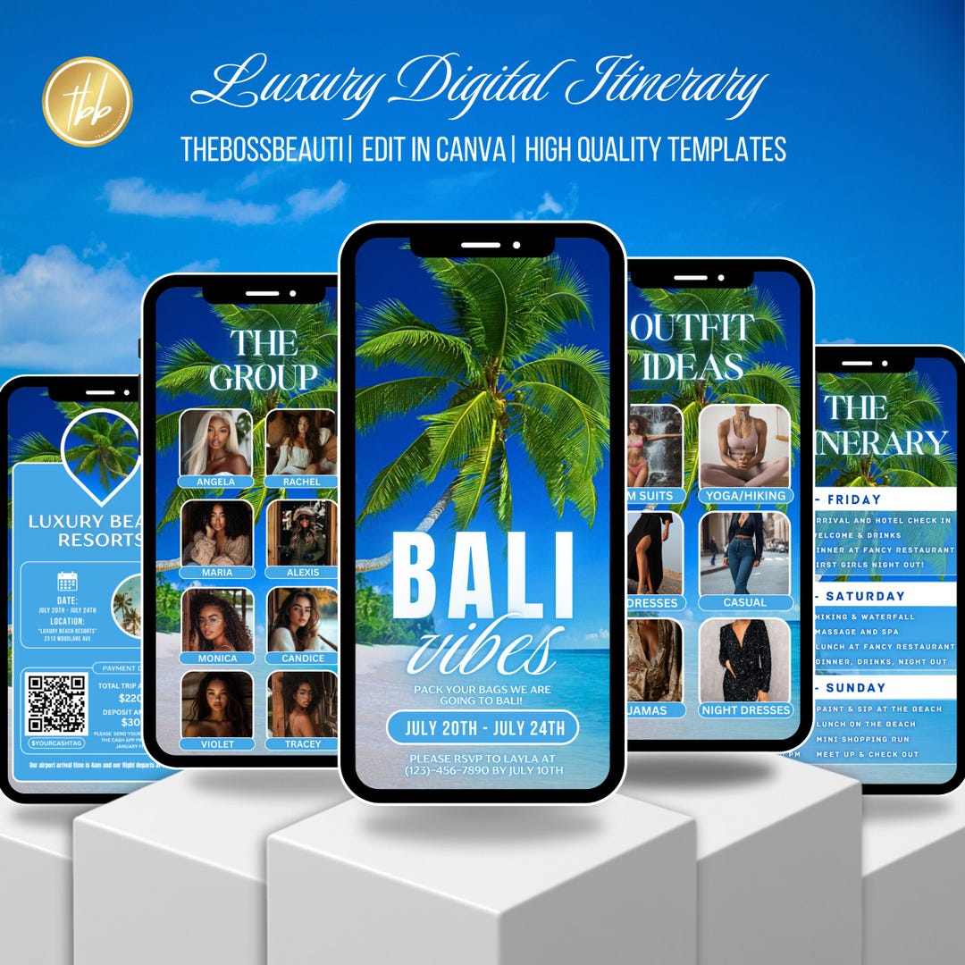 Bali Itinerary Invitation, Beach Evite, Itinerary Invitation, Birthday ...