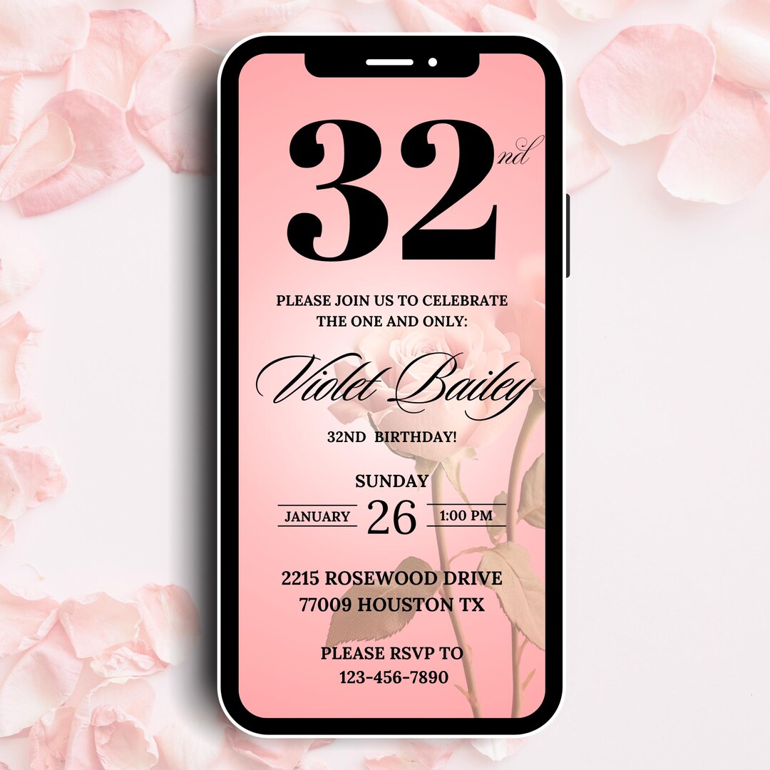 32nd Pink Birthday Dinner Digital Invitation, Birthday Evite . Canva ...