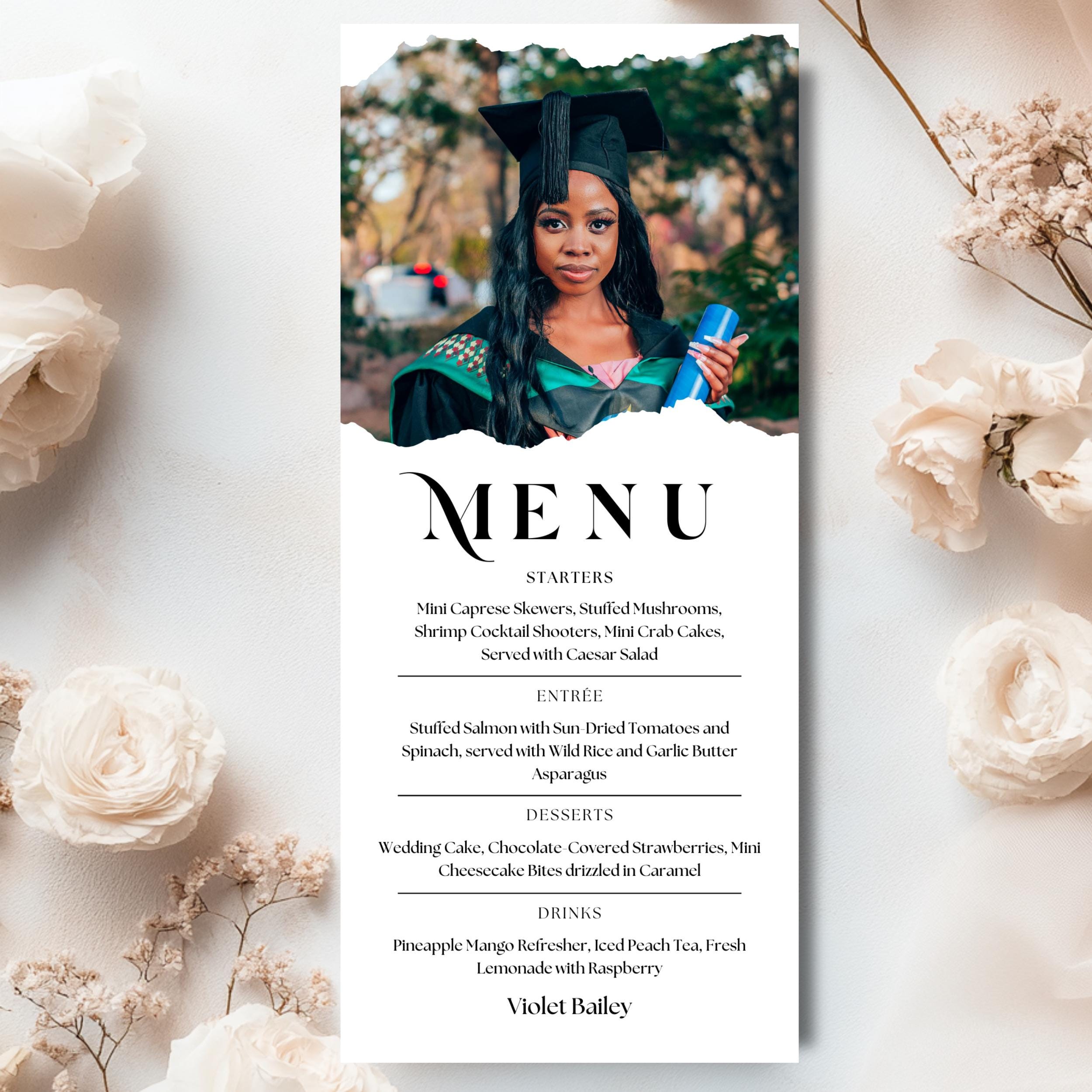 Graduation Menu Template, Graduation Party Menu Template, Elegant Menu ...