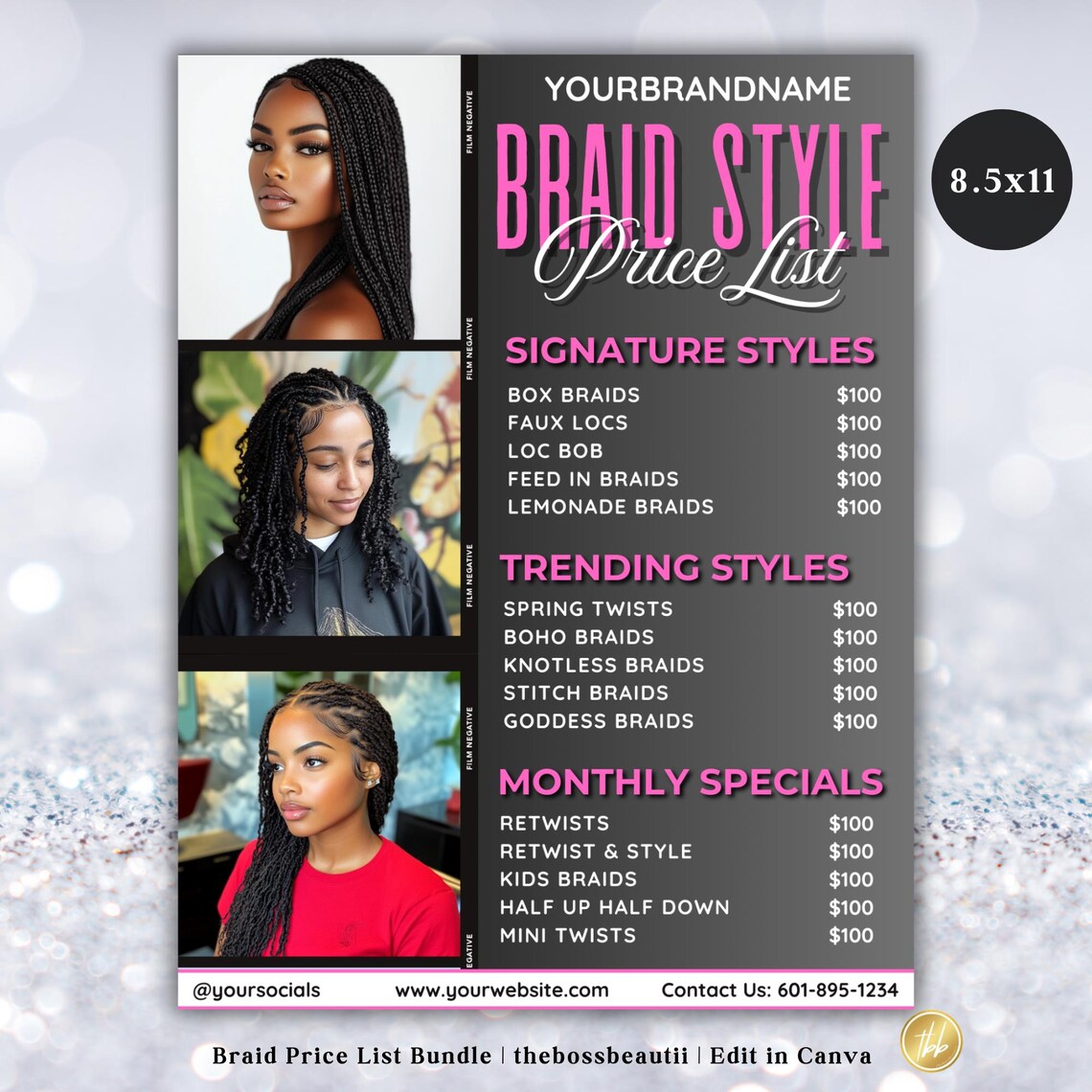 Braid Price List Template, Braider Price List Sheet, 8.5x11 Price List ...