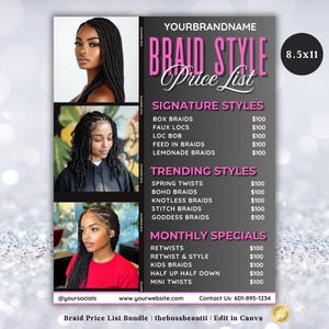 Braid Price List Template, Braider Price List Sheet, 8.5x11 Price List ...