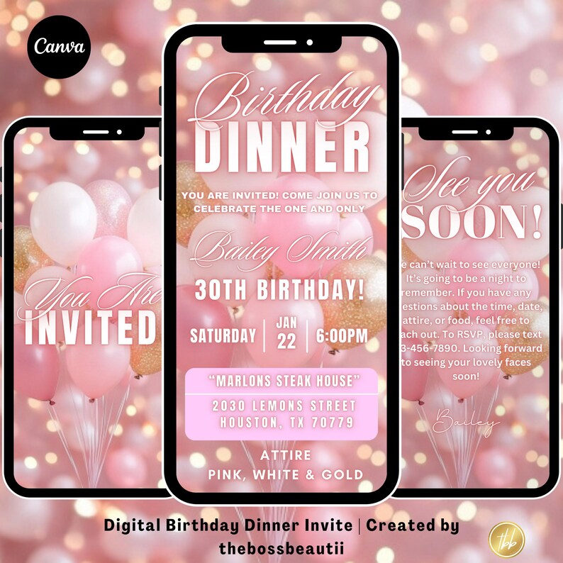 Birthday Dinner Digital Invitation, Birthday Evite, Edit in Canva ...