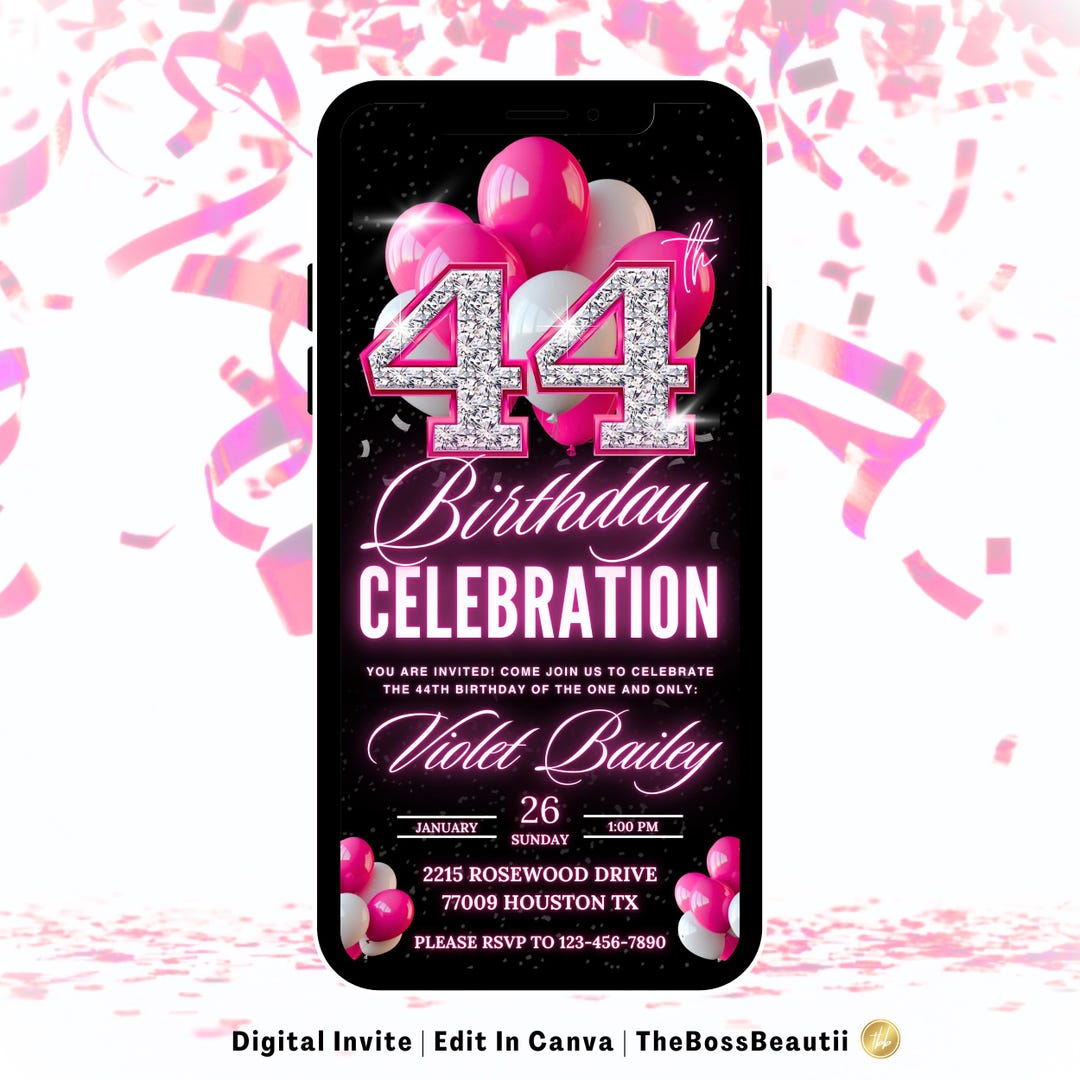 44th Birthday Luxury Diamond Hot Pink and White Birthday Party/dinner ...