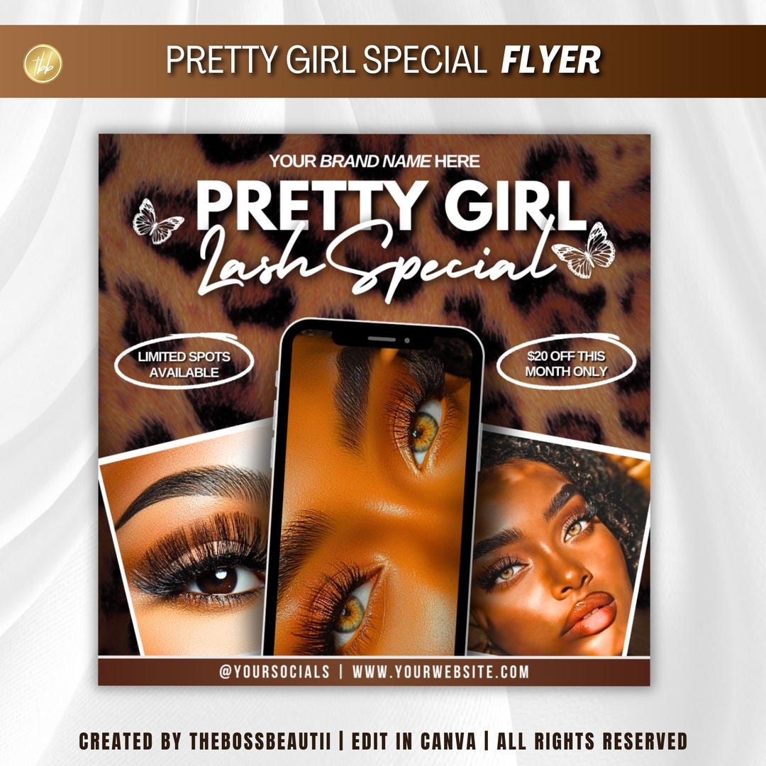 Pretty Girl Special Lash Tech Flyer, Leopard Print Flyer, Edit in Canva ...