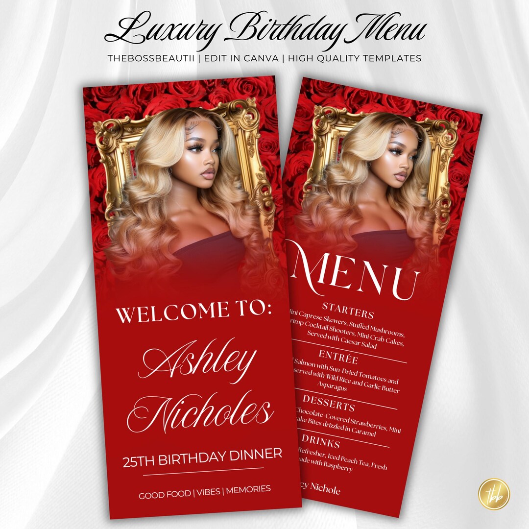 Red Rose Elegant Birthday Dinner Menu Template, Birthday Party Menu ...