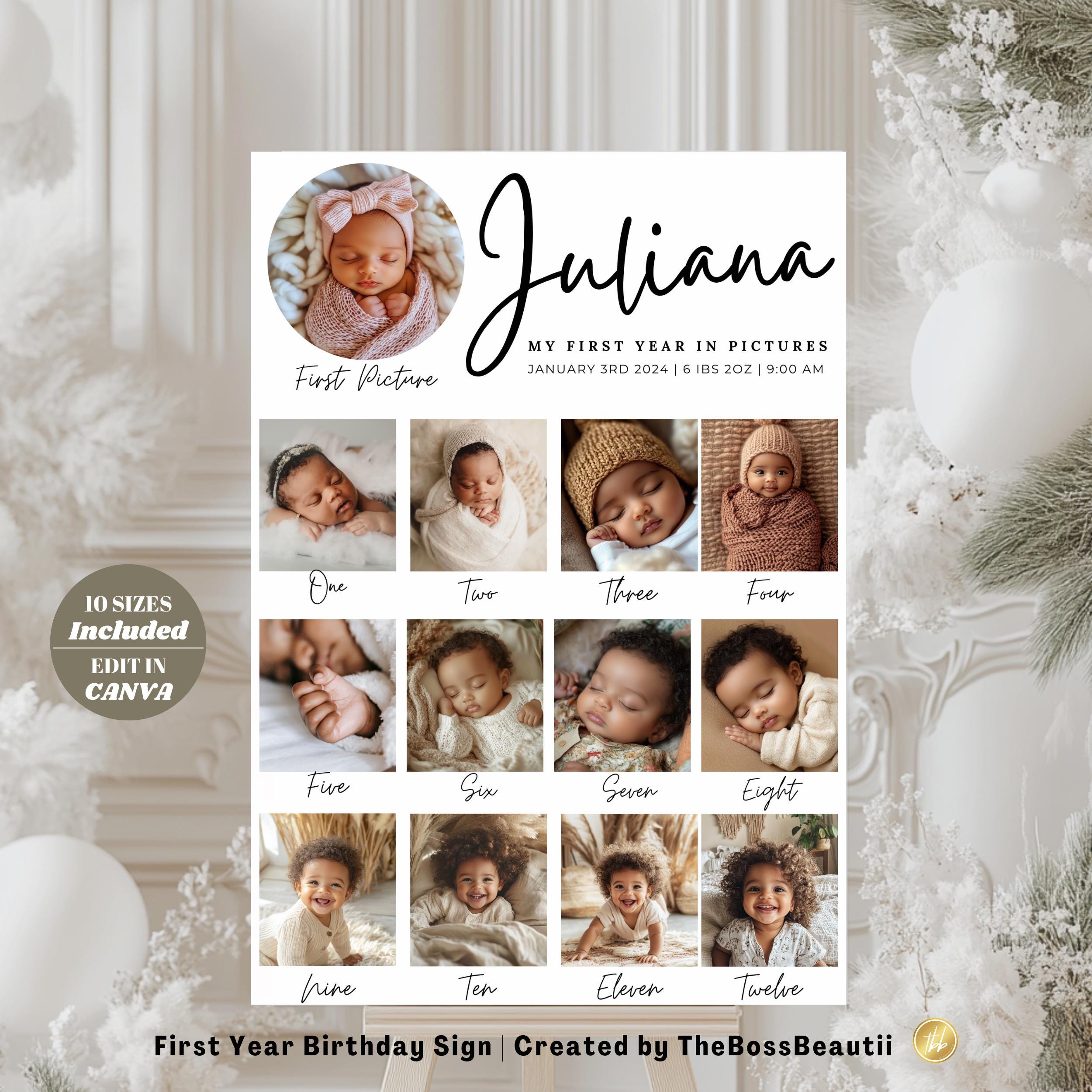 My First Year Birthday Sign, Milestone Birthday Poster Template, Baby's ...