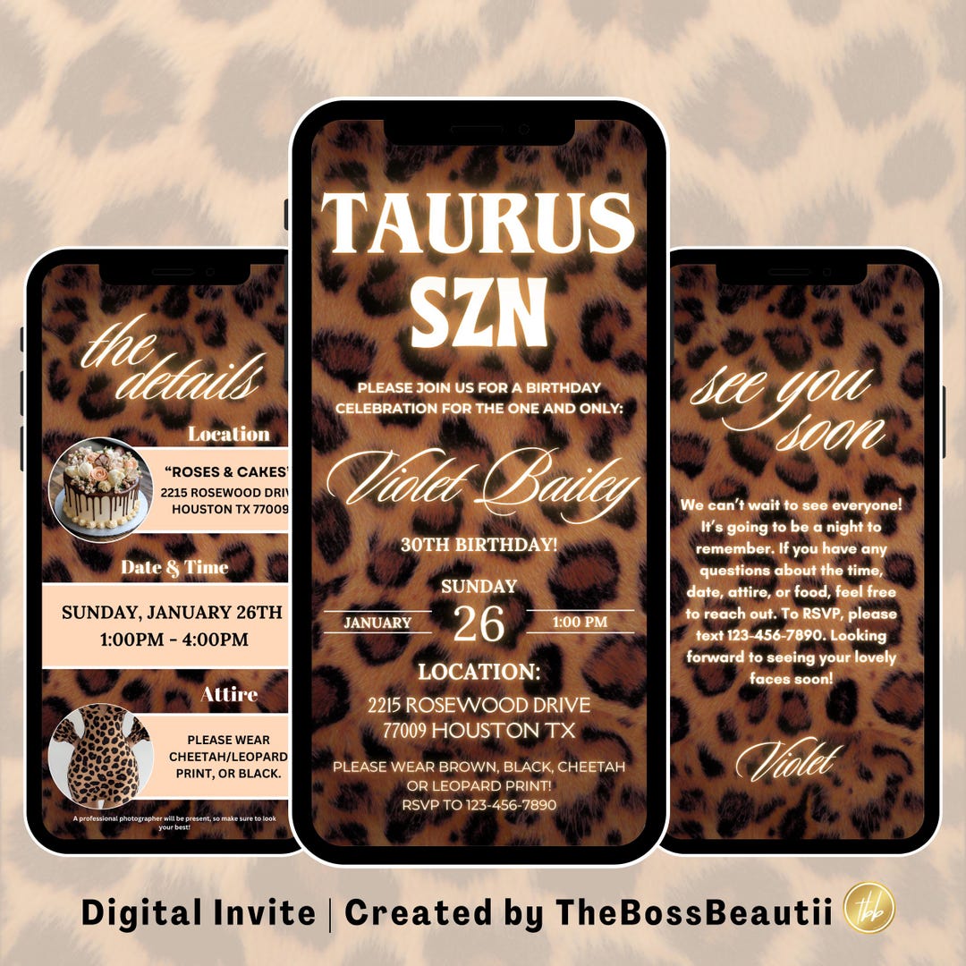 Taurus Szn Birthday Digital Invitation, Birthday Party Evite . Birthday ...