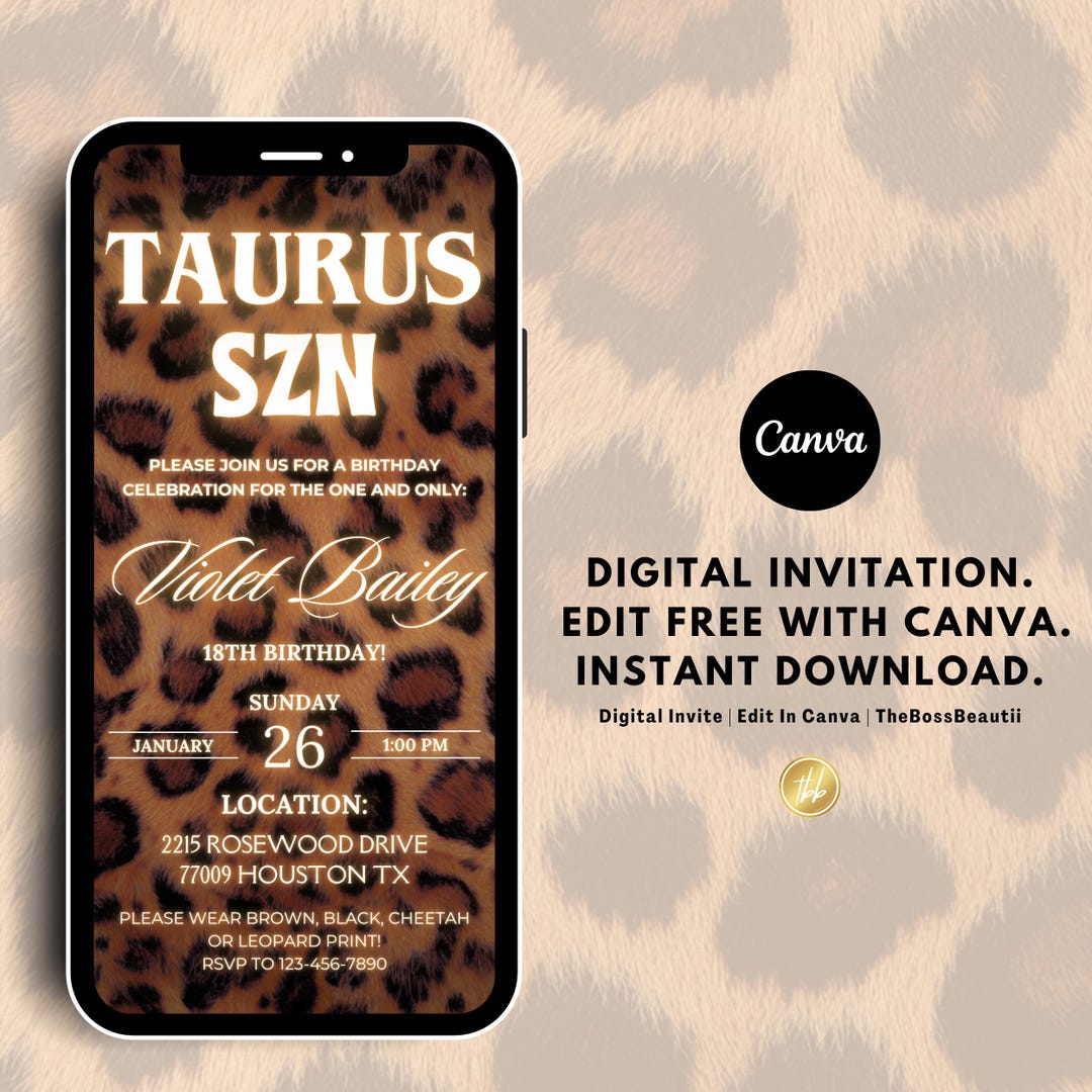 Taurus Szn Birthday Digital Invitation, Birthday Party Evite . Birthday ...