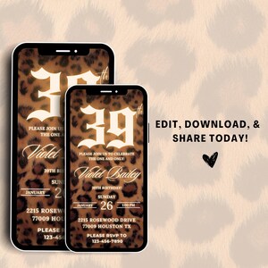 39th Leopard Print Birthday Digital Invitation, Birthday Party Evite ...
