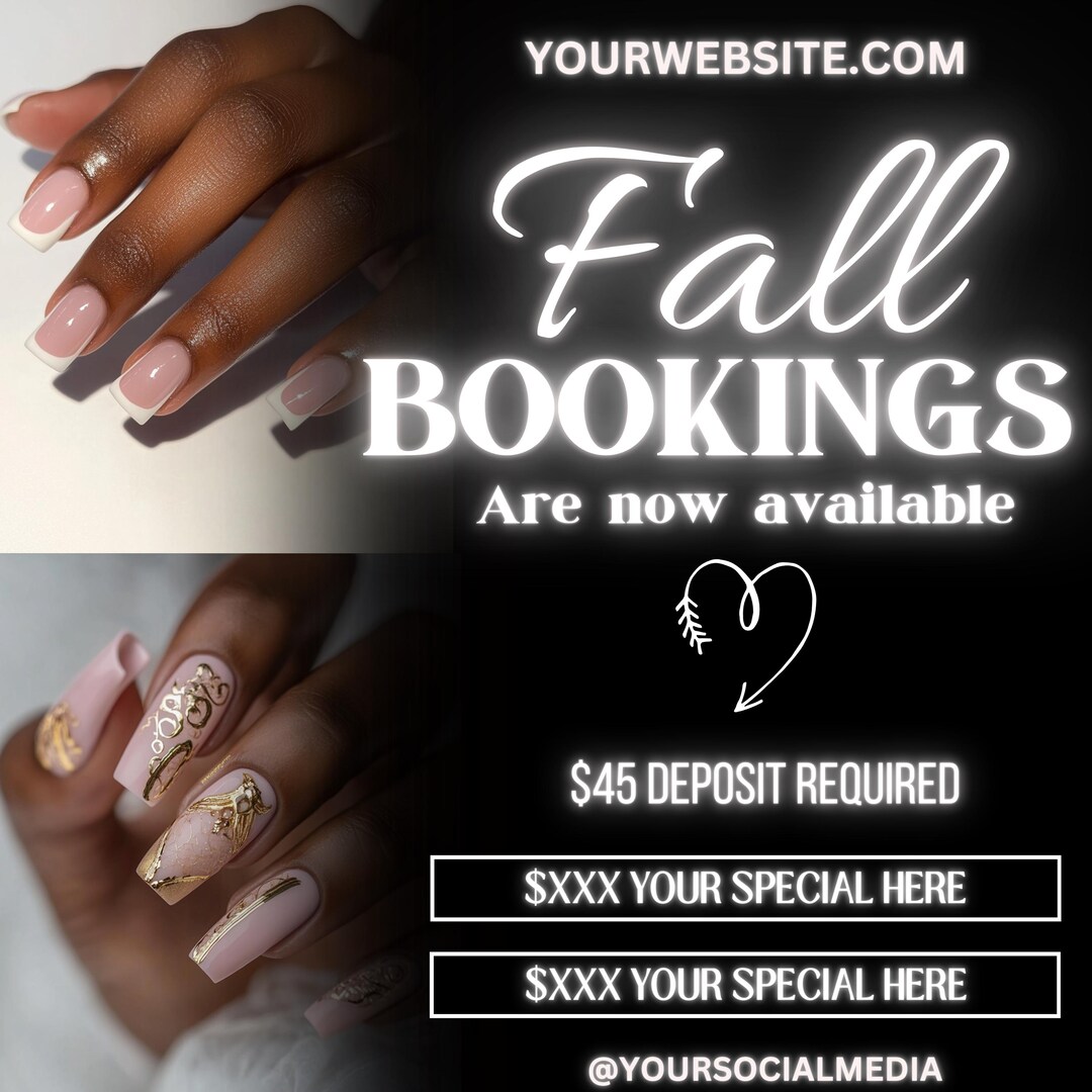 Fall Season Nail Tech Flyer, Hair, Mua, September Bookings Open, Fall ...