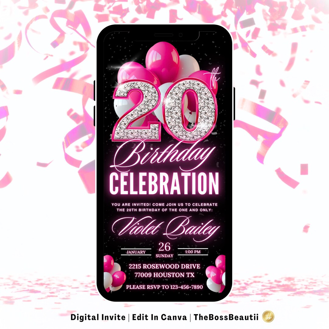 20th Birthday Luxury Diamond Hot Pink and White Birthday Party/dinner ...