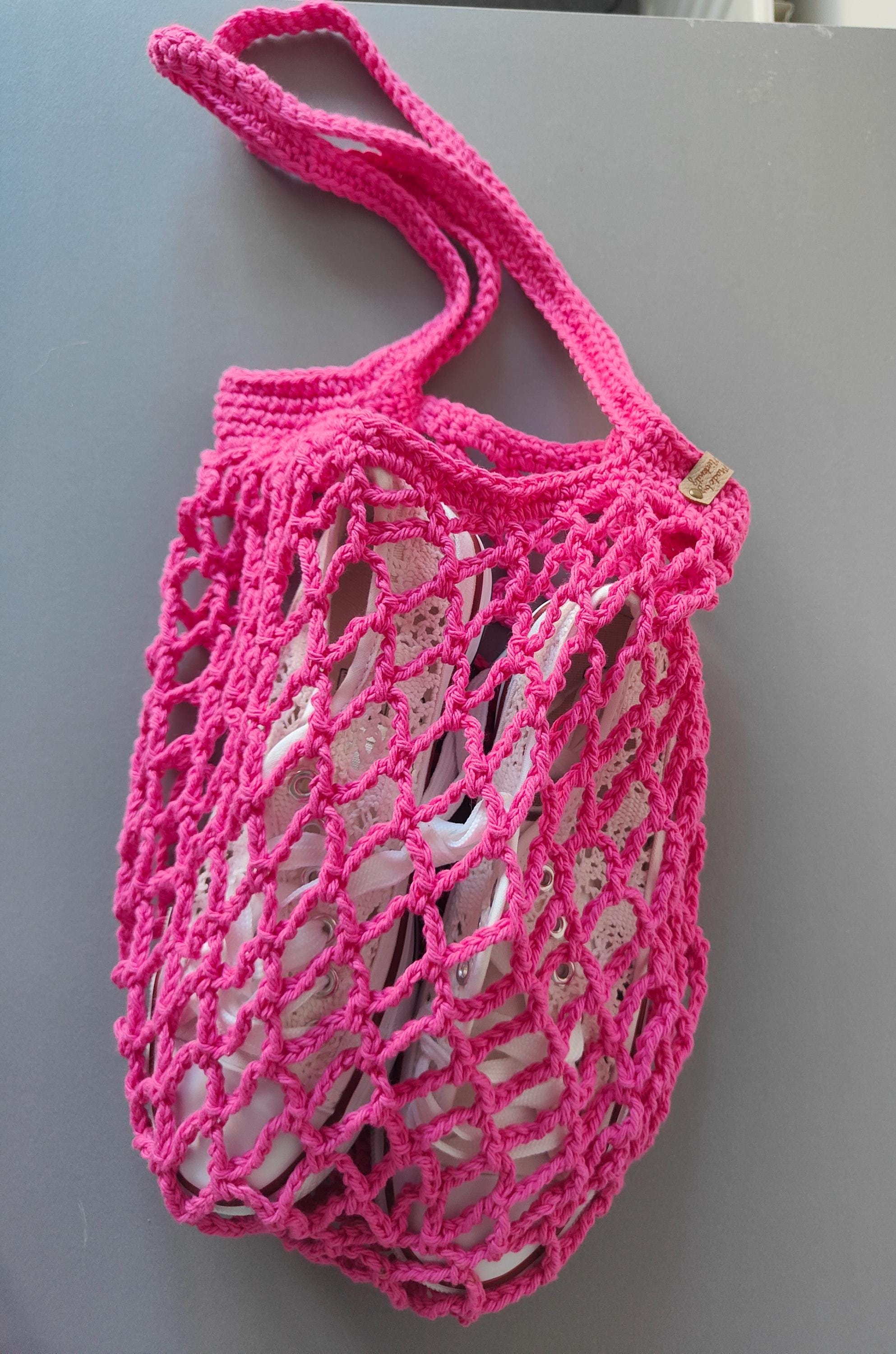 Handmade Crochet 100% Cotton Hot Pink Mesh Market Bag - Etsy