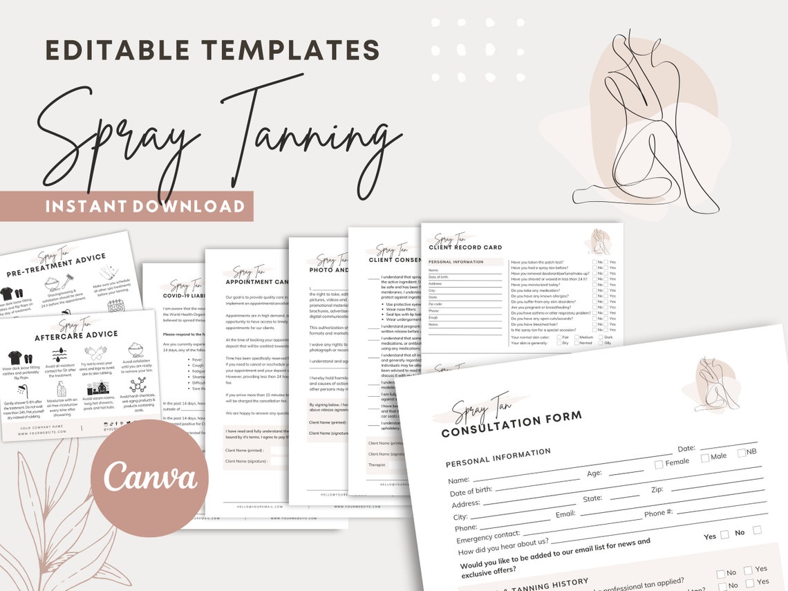 Spray Tan Forms - Editable Spray Tan Templates, Spray Tanning ...