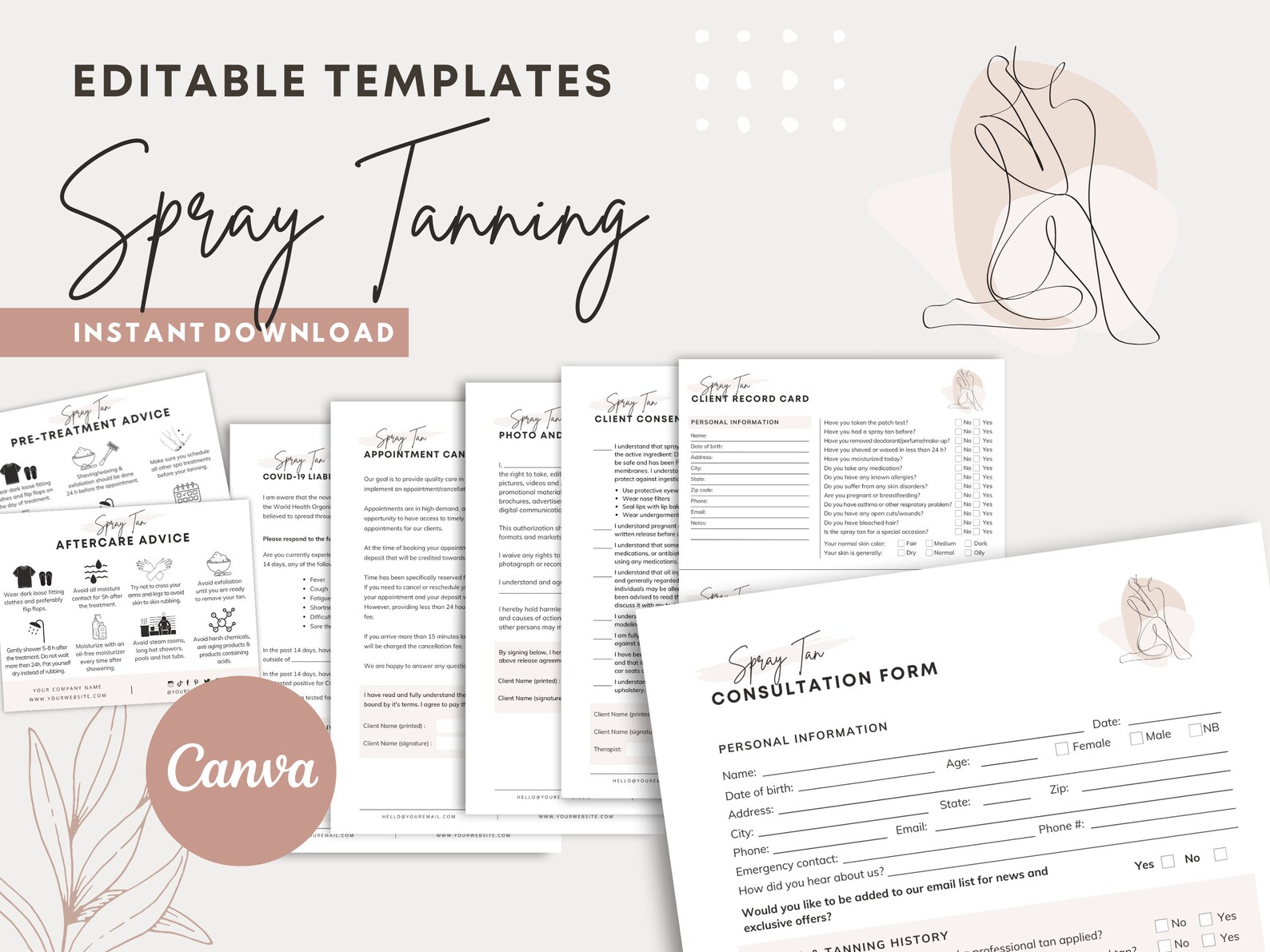 Spray Tan Forms Editable Spray Tan Templates Spray Tanning - Etsy UK