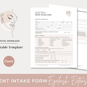 Eyelash Extension Intake Form - Editable Lash Consultation Template ...