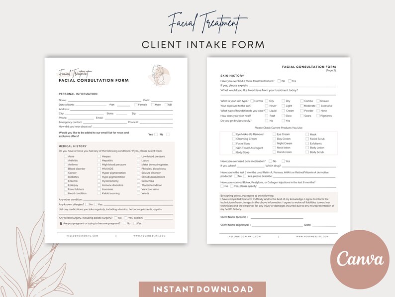 Facial Treatment Forms Editable Esthetician Templates - Etsy