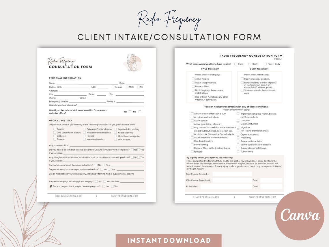 Radio Frequency Forms Editable RF Skin Tightening Forms - Etsy