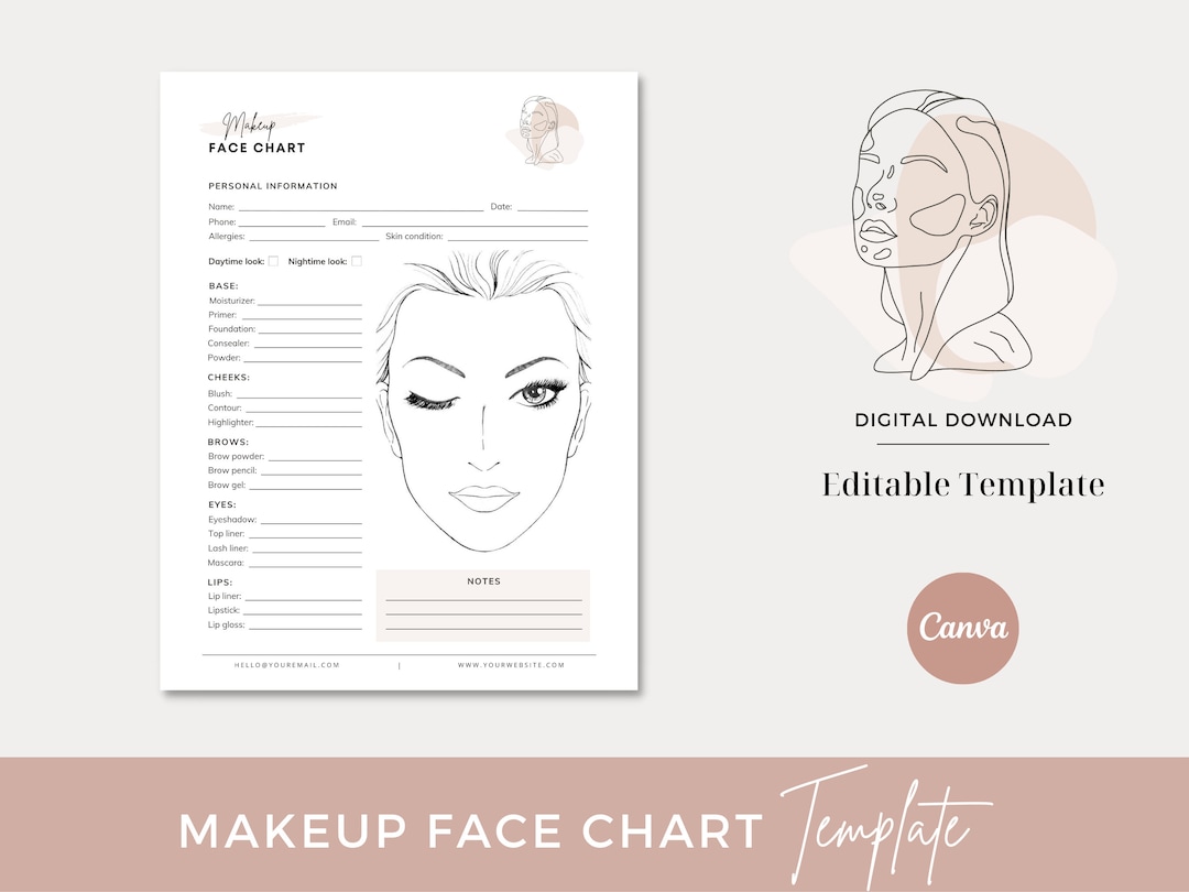 Makeup Artist Face Chart, Makeup Consultation Form, Makeup Artist Form ...