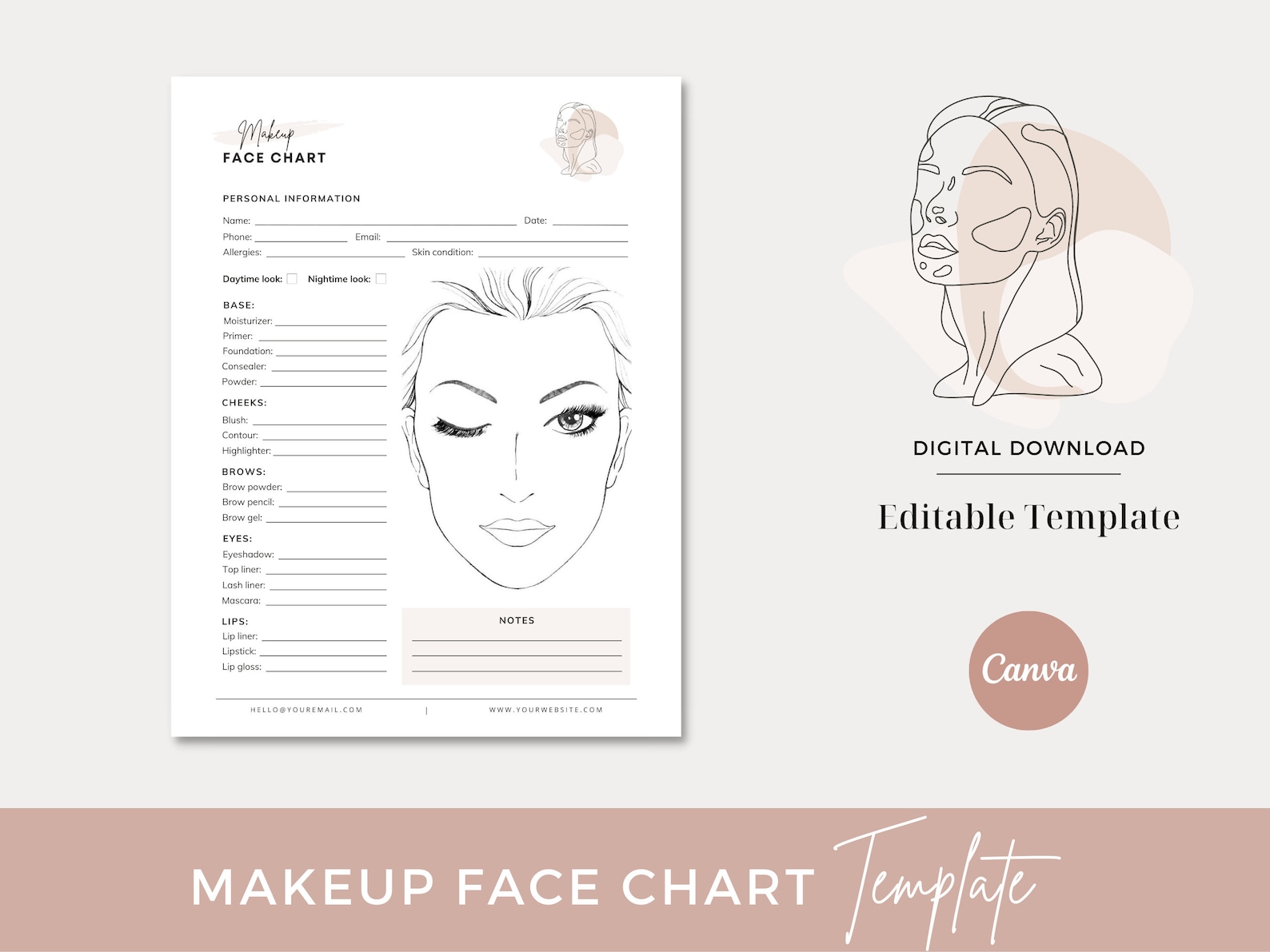 Makeup Artist Face Chart, Makeup Consultation Form, Makeup Artist Form ...