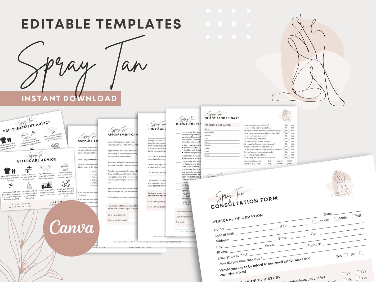 Spray Tan Forms Editable Spray Tan Templates Spray Tanning - Etsy