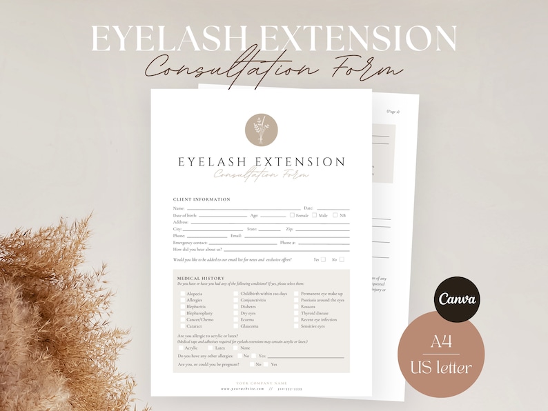Eyelash Extension Consultation Form - Lash Consent Template, Lash Tech ...