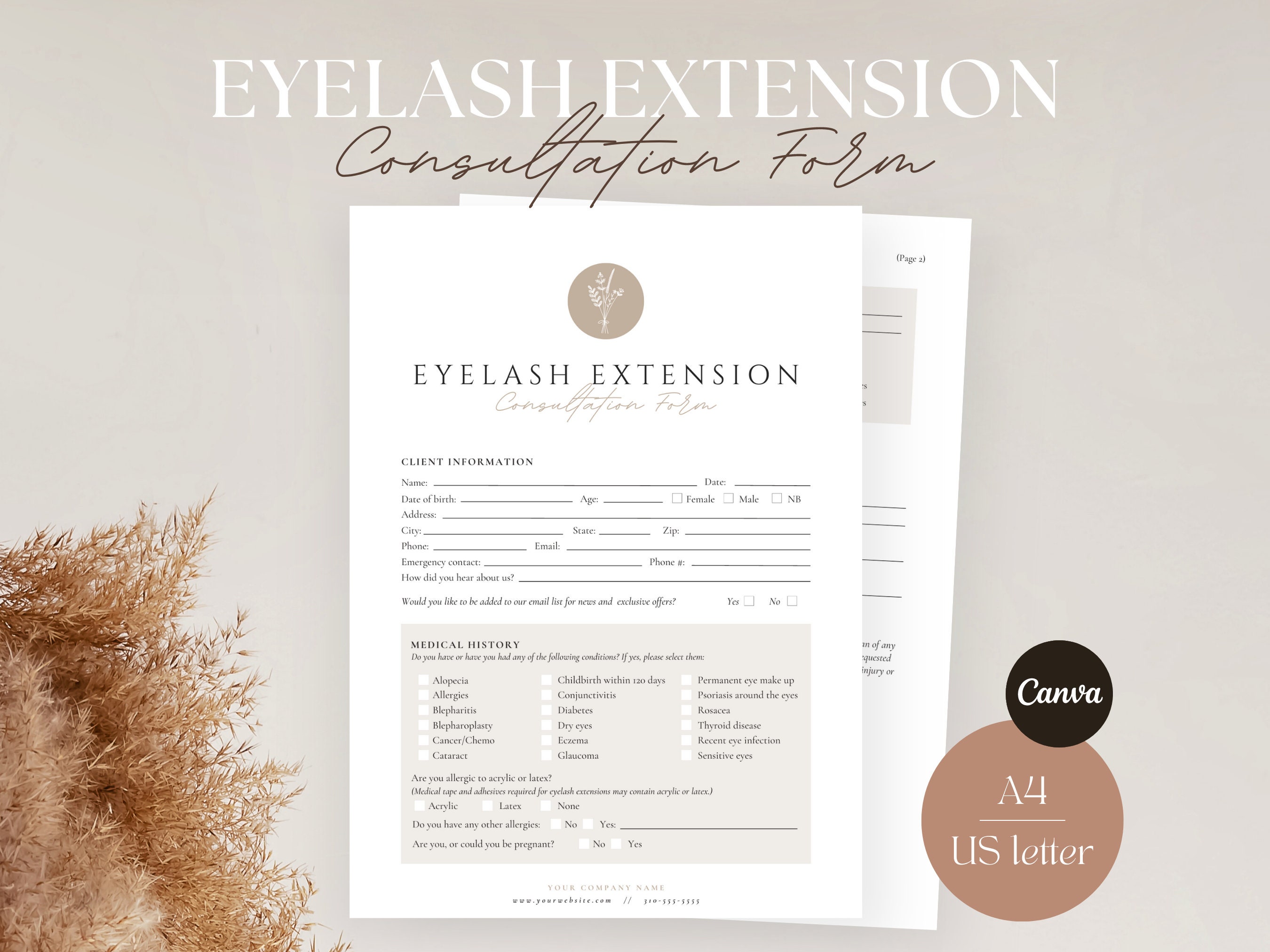 Eyelash Extension Consultation Form Lash Consent Template - Etsy UK