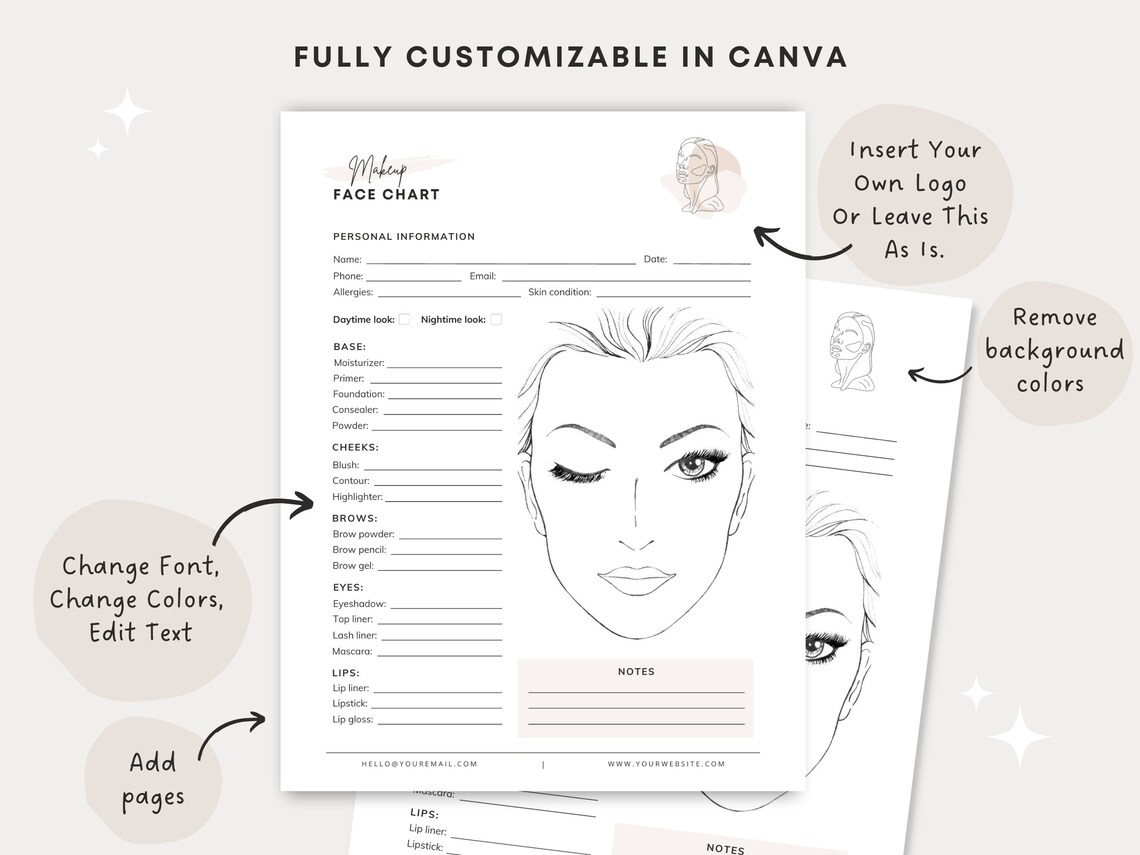 Makeup Artist Face Chart Makeup Consultation Form Makeup - Etsy