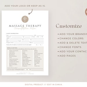 Massage Therapy Forms - Massage Consent, Massage Consultation, Massage ...