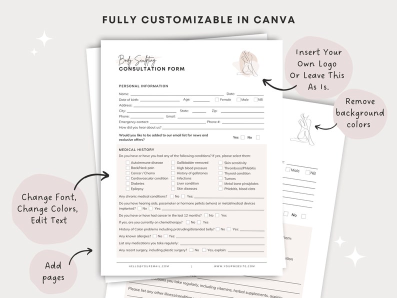 Body Sculpting Intake Forms Editable Body Contouring - Etsy UK