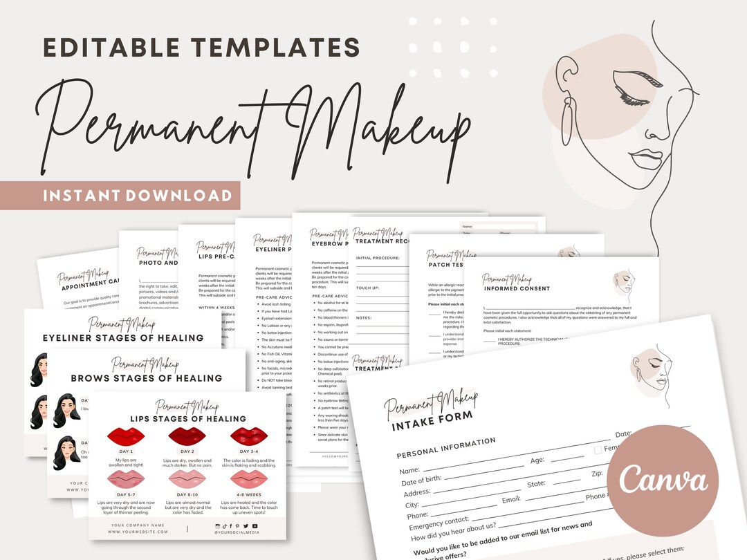 Permanent Makeup Forms - Editable PMU Consent Forms, Micropigmentation ...