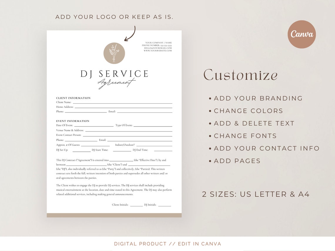 DJ Service Contract Editable DJ Agreement, Wedding Dj Contract, Disc ...