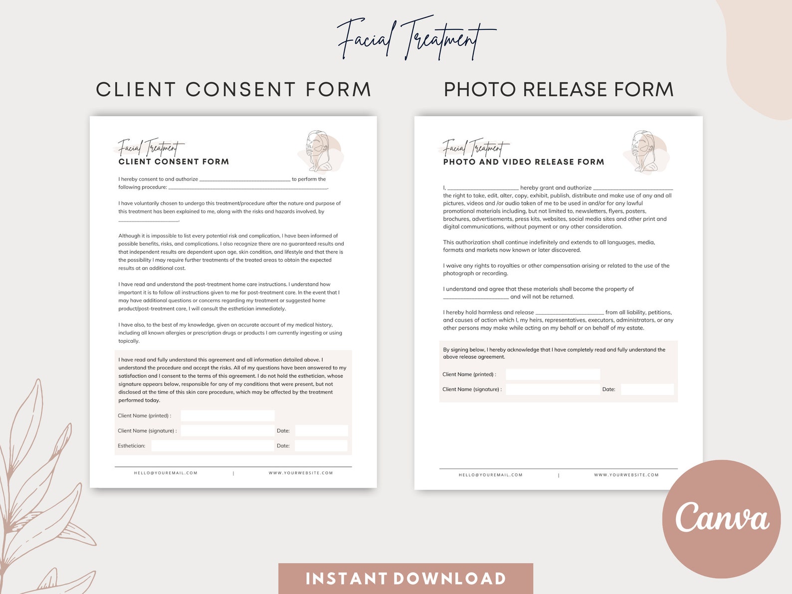 Facial Treatment Forms Editable Esthetician Templates - Etsy