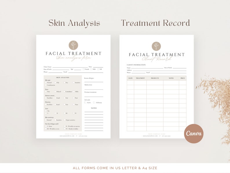 Facial Treatment Forms - Editable Esthetician Templates, Printable ...
