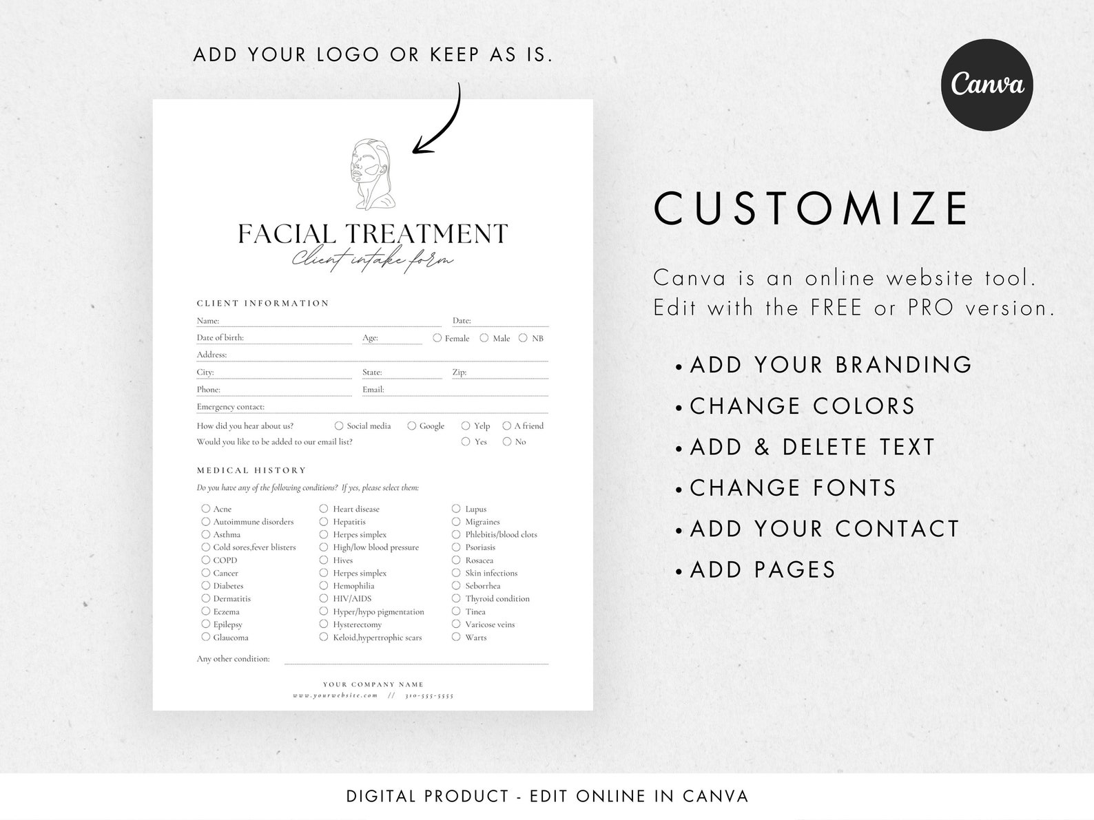 Facial Treatment Forms Editable Esthetician Templates, Printable ...