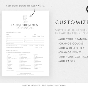 Facial Treatment Forms - Editable Esthetician Templates, Printable ...