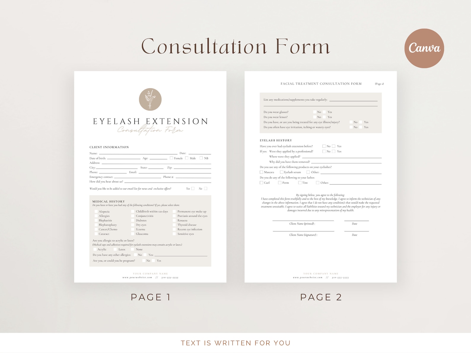 Eyelash Extension Forms - Editable Lash Consent Templates, Lash Tech ...