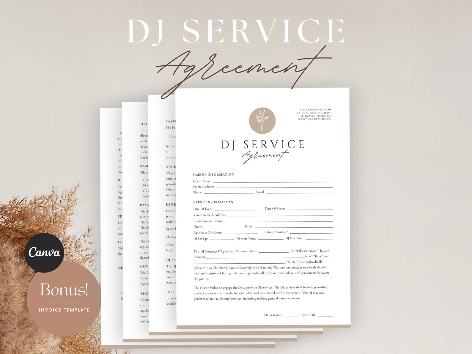 DJ Service Contract Editable DJ Agreement, Wedding Dj Contract, Disc ...