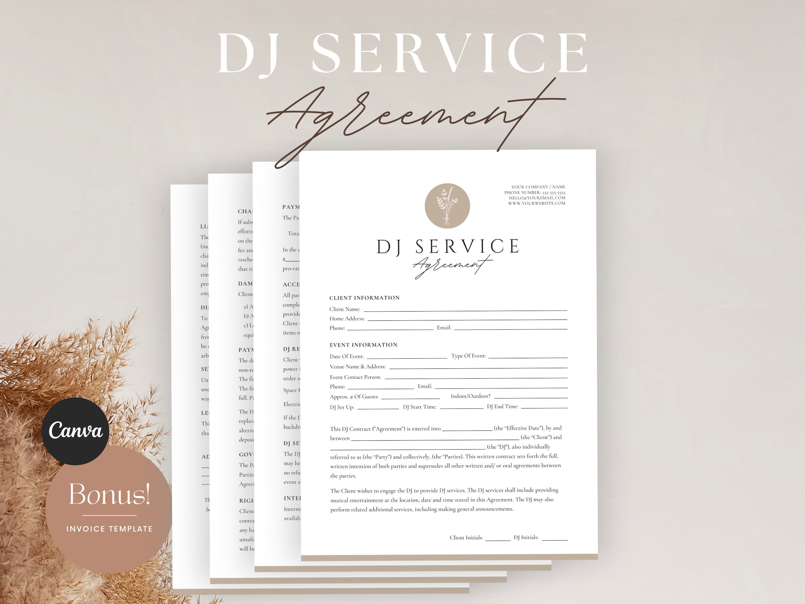 DJ Service Contract Editable DJ Agreement Wedding Dj - Etsy
