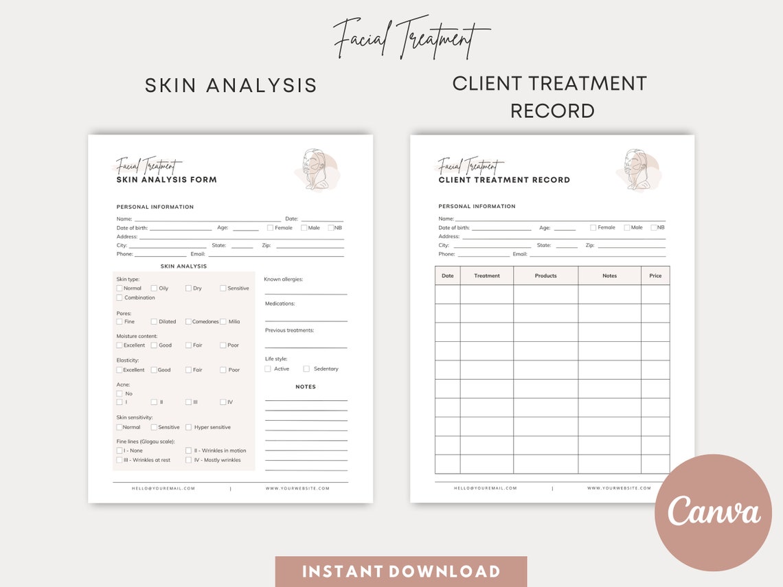Facial Treatment Forms - Editable Esthetician Templates, Printable ...