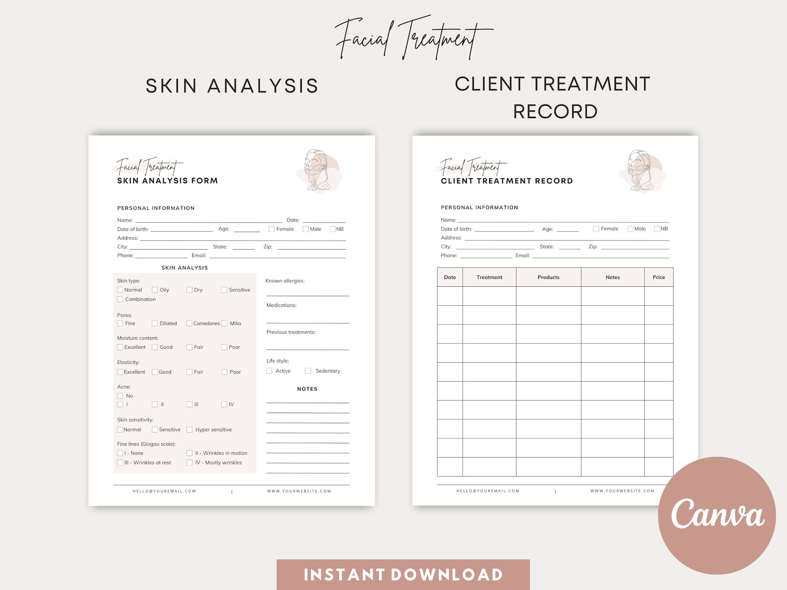 Facial Treatment Forms Editable Esthetician Templates - Etsy
