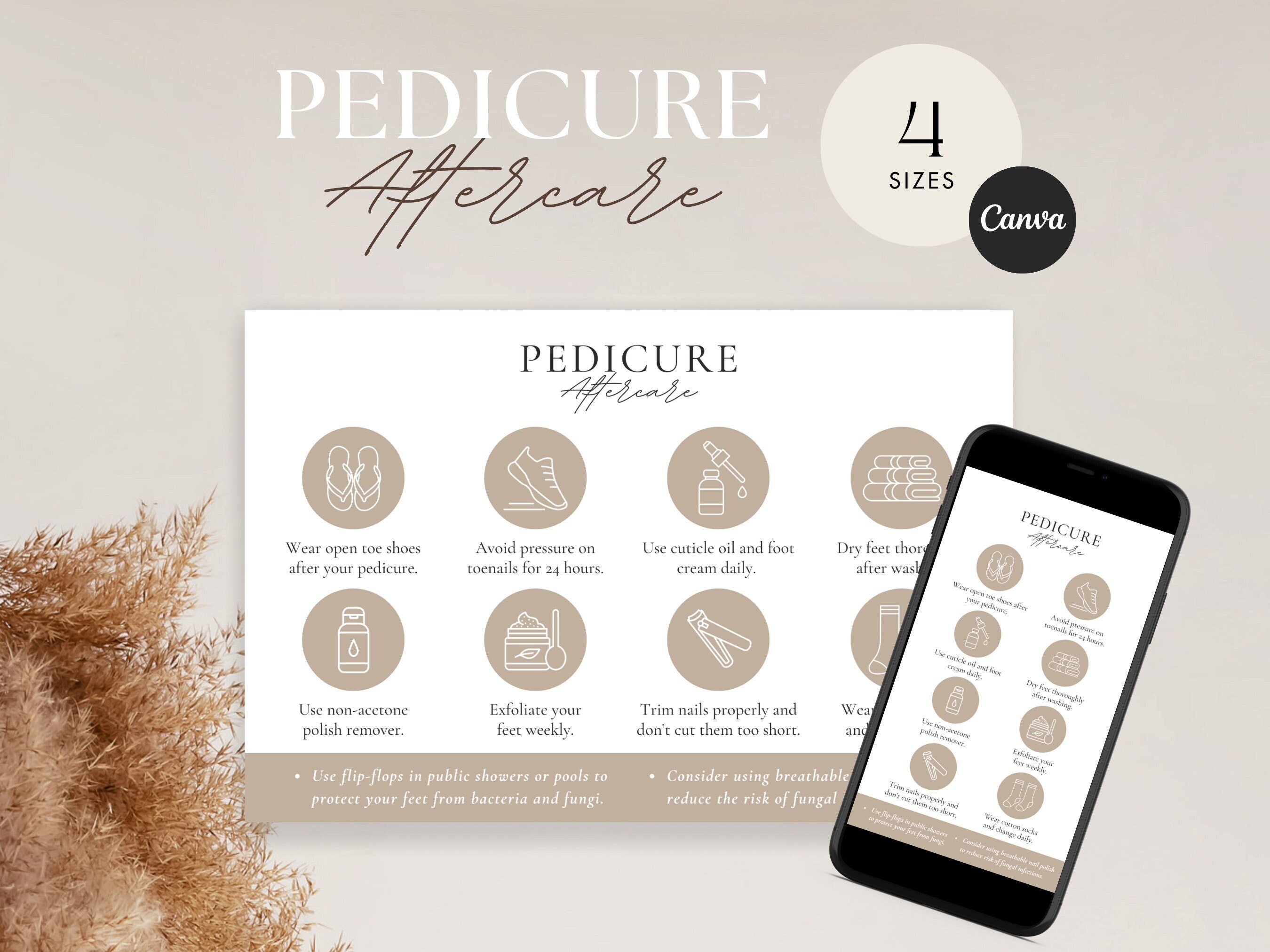 Editable Pedicure Aftercare Cards - Nail Salon Client Card, Nail Tech Aftercare, Nails Care Card ...